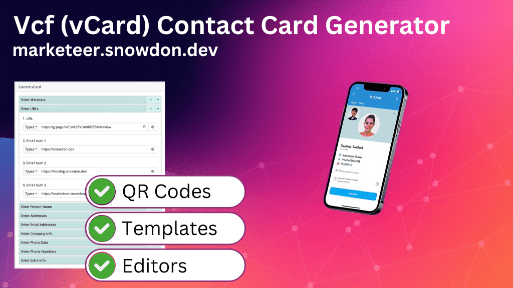 vCard Builder - Generate vcf files, QR Codes, Webstites | Marketeer